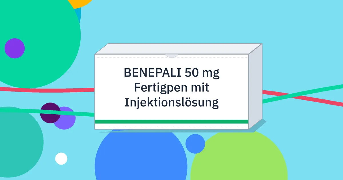 Symbolbild: Packung mit der Aufschrift BENEPALI 50 mg Fertigpen mit Injektionslösung (PZN 15620056) – Verfügbarkeit und Bezug in Apotheken in Frankfurt am Main