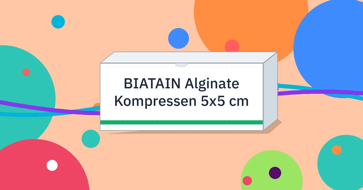 Symbolbild: Packung mit der Aufschrift BIATAIN Alginate Kompressen 5x5 cm (PZN 12653606) – Verfügbarkeit und Bezug in Apotheken in Frankfurt am Main