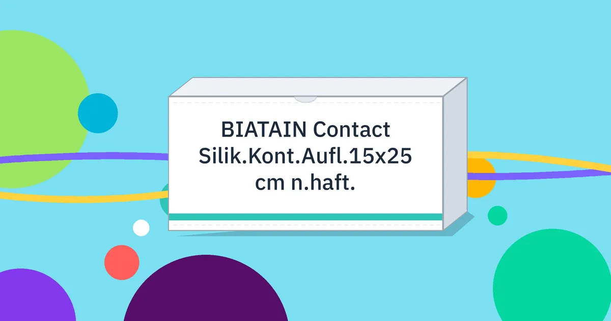 Symbolbild: Packung mit der Aufschrift BIATAIN Contact Silik.Kont.Aufl.15x25 cm n.haft. (PZN 18054870) – Verfügbarkeit und Bezug in Apotheken in Frankfurt am Main