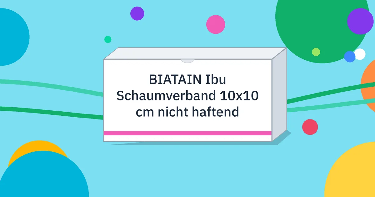 Symbolbild: Packung mit der Aufschrift BIATAIN Ibu Schaumverband 10x10 cm nicht haftend (PZN 13343693) – Verfügbarkeit und Bezug in Apotheken in Frankfurt am Main