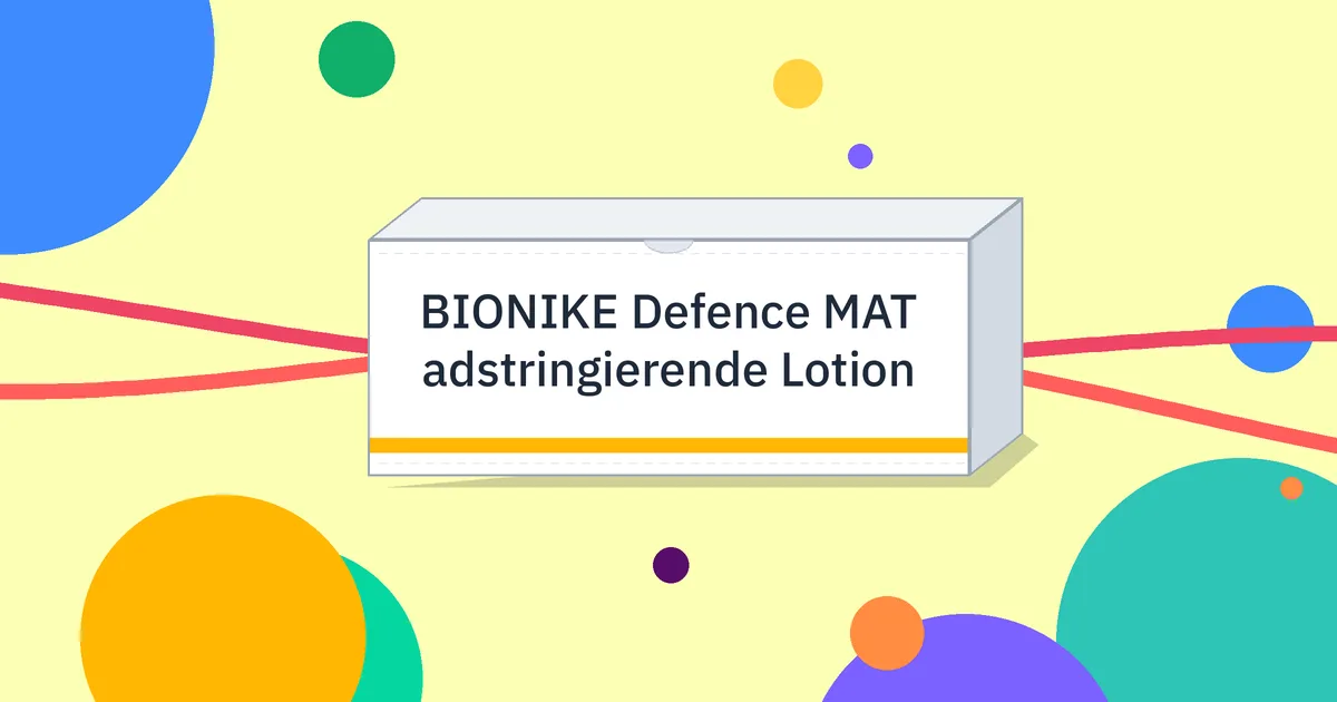 Symbolbild: Packung mit der Aufschrift BIONIKE Defence MAT adstringierende Lotion (PZN 15383550) – Verfügbarkeit und Bezug in Apotheken in Frankfurt am Main