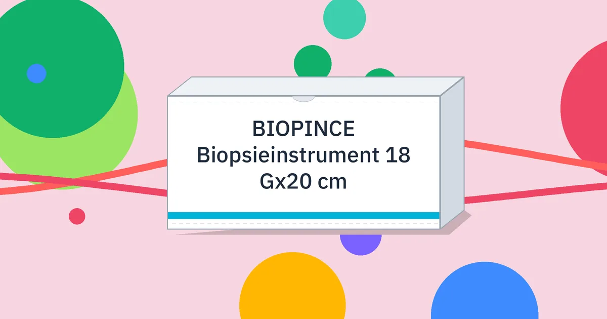 Symbolbild: Packung mit der Aufschrift BIOPINCE Biopsieinstrument 18 Gx20 cm (PZN 06769411) – Verfügbarkeit und Bezug in Apotheken in Frankfurt am Main
