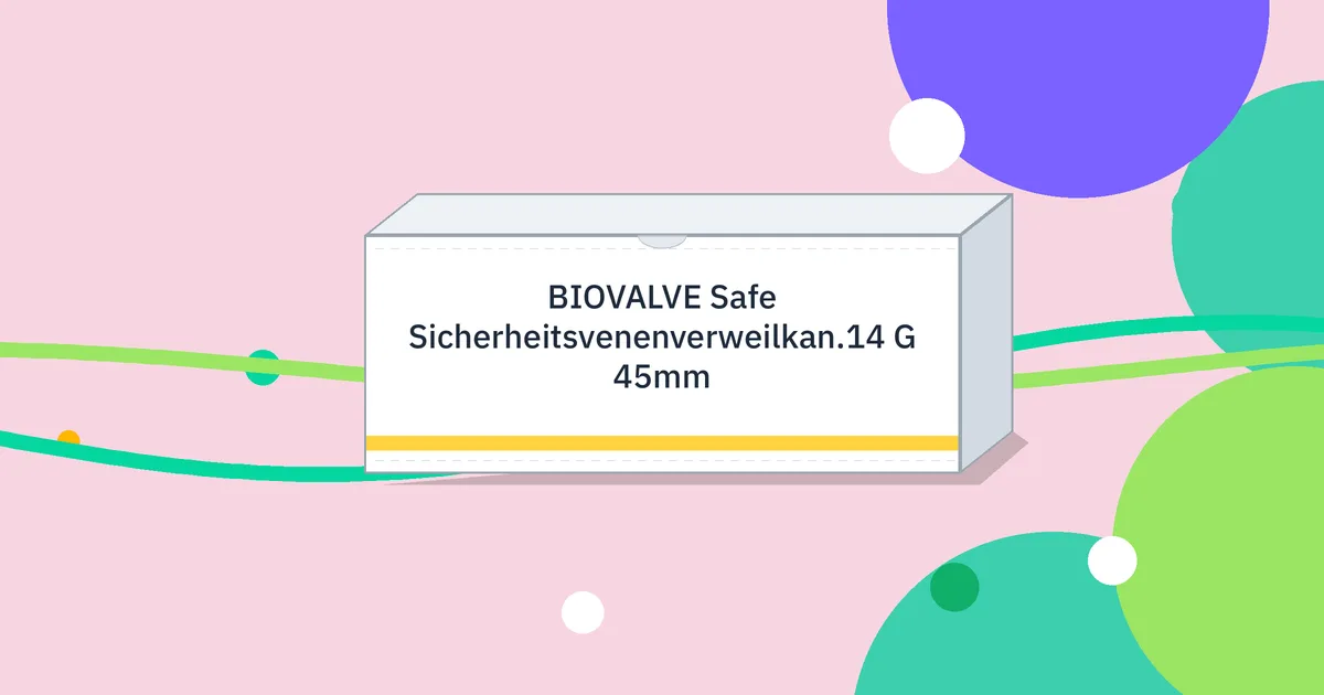 Symbolbild: Packung mit der Aufschrift BIOVALVE Safe Sicherheitsvenenverweilkan.14 G 45mm (PZN 09646904) – Verfügbarkeit und Bezug in Apotheken in Frankfurt am Main