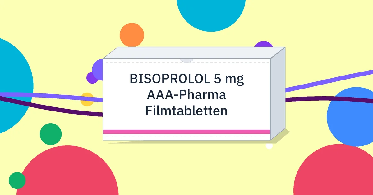 Symbolbild: Packung mit der Aufschrift BISOPROLOL 5 mg AAA-Pharma Filmtabletten (PZN 02343922) – Verfügbarkeit und Bezug in Apotheken in Frankfurt am Main