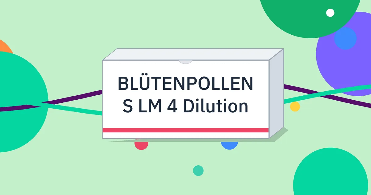 Symbolbild: Packung mit der Aufschrift BLÜTENPOLLEN S LM 4 Dilution (PZN 12795105) – Verfügbarkeit und Bezug in Apotheken in Frankfurt am Main