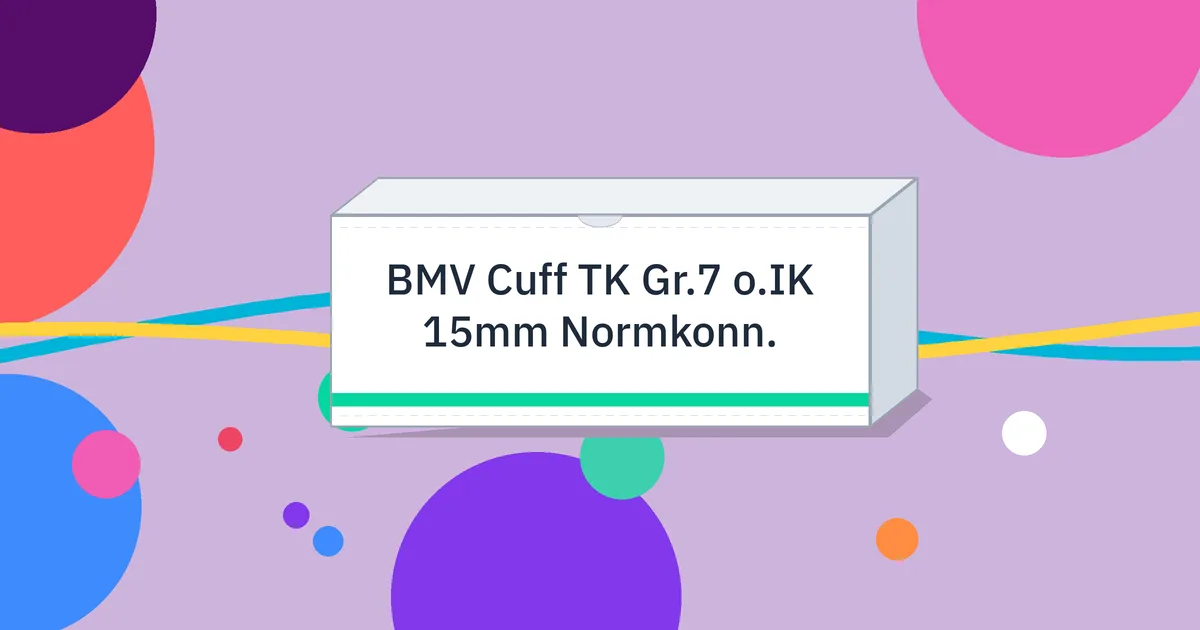 Symbolbild: Packung mit der Aufschrift BMV Cuff TK Gr.7 o.IK 15mm Normkonn. (PZN 18382999) – Verfügbarkeit und Bezug in Apotheken in Frankfurt am Main