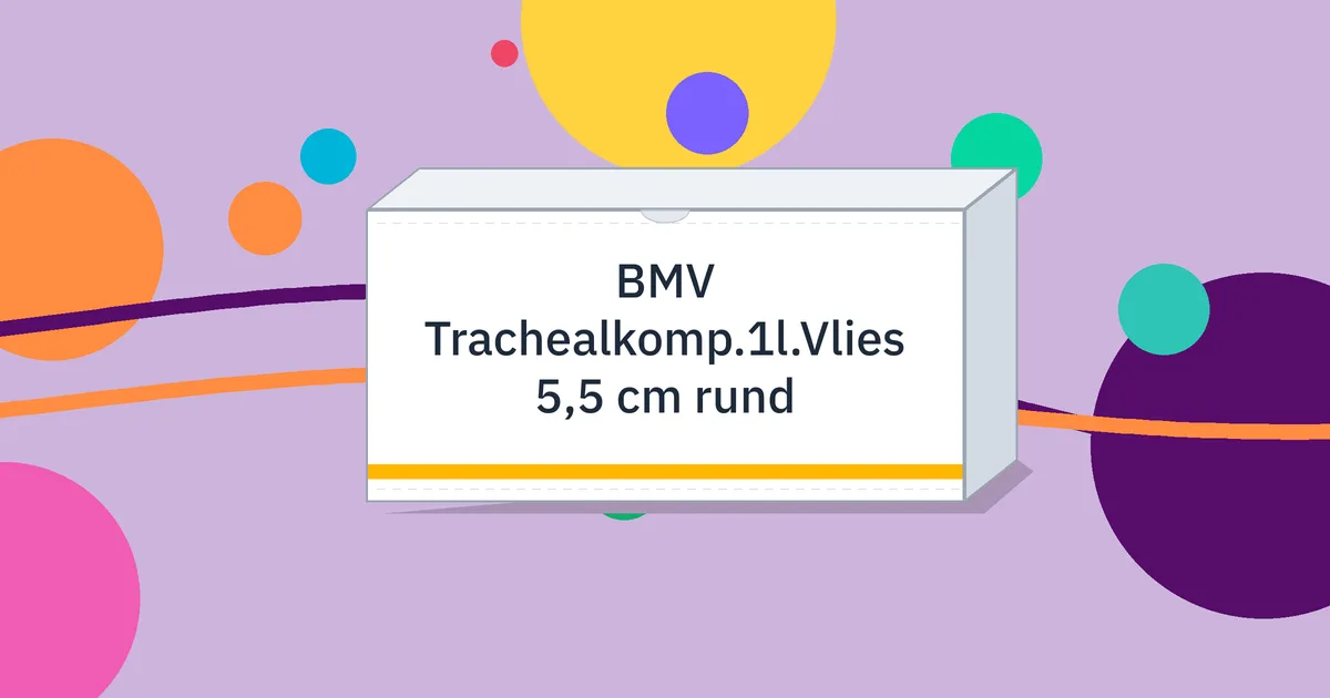Symbolbild: Packung mit der Aufschrift BMV Trachealkomp.1l.Vlies 5,5 cm rund (PZN 11085092) – Verfügbarkeit und Bezug in Apotheken in Frankfurt am Main