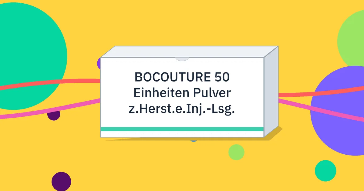Symbolbild: Packung mit der Aufschrift BOCOUTURE 50 Einheiten Pulver z.Herst.e.Inj.-Lsg. (PZN 12644116) – Verfügbarkeit und Bezug in Apotheken in Frankfurt am Main