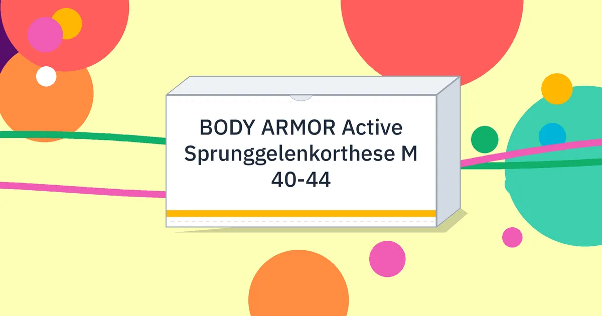 Symbolbild: Packung mit der Aufschrift BODY ARMOR Active Sprunggelenkorthese M 40-44 (PZN 16630619) – Verfügbarkeit und Bezug in Apotheken in Frankfurt am Main