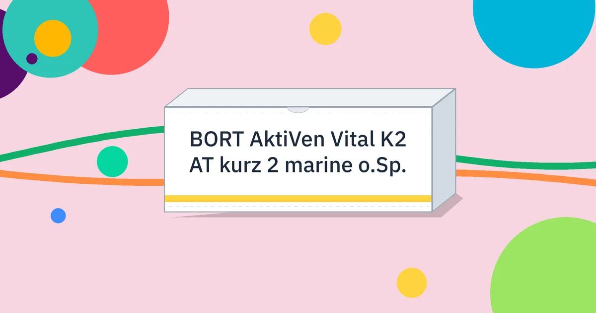 Symbolbild: Packung mit der Aufschrift BORT AktiVen Vital K2 AT kurz 2 marine o.Sp. (PZN 13741749) – Verfügbarkeit und Bezug in Apotheken in Frankfurt am Main