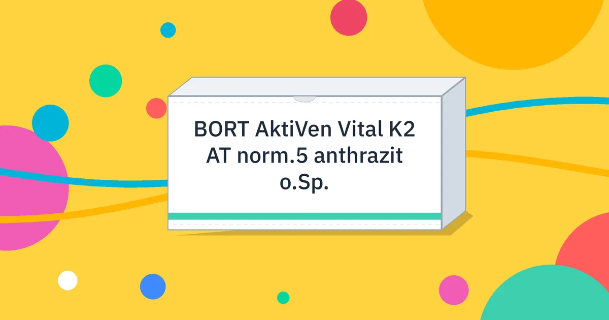 Symbolbild: Packung mit der Aufschrift BORT AktiVen Vital K2 AT norm.5 anthrazit o.Sp. (PZN 13743085) – Verfügbarkeit und Bezug in Apotheken in Frankfurt am Main