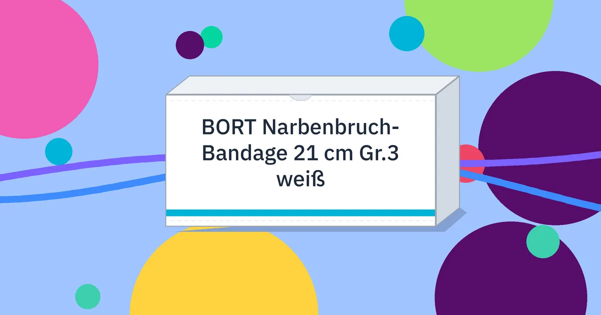 Symbolbild: Packung mit der Aufschrift BORT Narbenbruch-Bandage 21 cm Gr.3 weiß (PZN 09443319) – Verfügbarkeit und Bezug in Apotheken in Frankfurt am Main