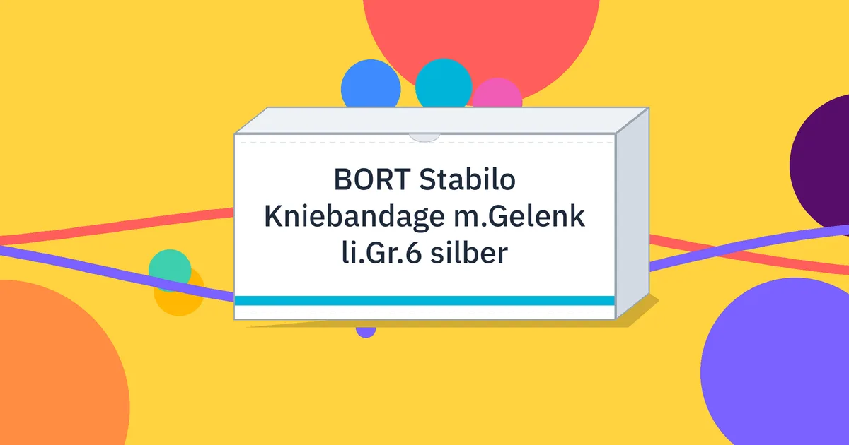 Symbolbild: Packung mit der Aufschrift BORT Stabilo Kniebandage m.Gelenk li.Gr.6 silber (PZN 16845975) – Verfügbarkeit und Bezug in Apotheken in Frankfurt am Main