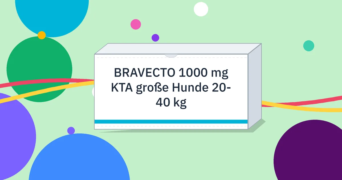 Symbolbild: Packung mit der Aufschrift BRAVECTO 1000 mg KTA große Hunde 20-40 kg (PZN 10985735) – Verfügbarkeit und Bezug in Apotheken in Frankfurt am Main