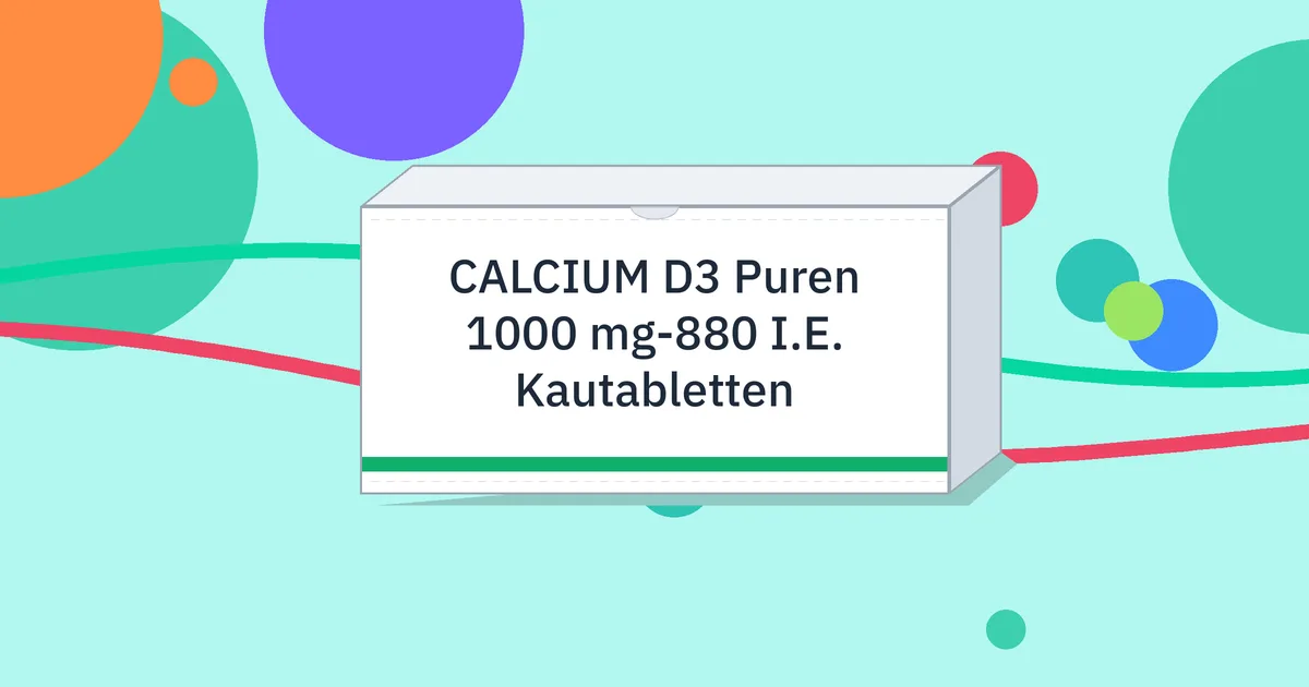 Symbolbild: Packung mit der Aufschrift CALCIUM D3 Puren 1000 mg-880 I.E. Kautabletten (PZN 11333408) – Verfügbarkeit und Bezug in Apotheken in Frankfurt am Main