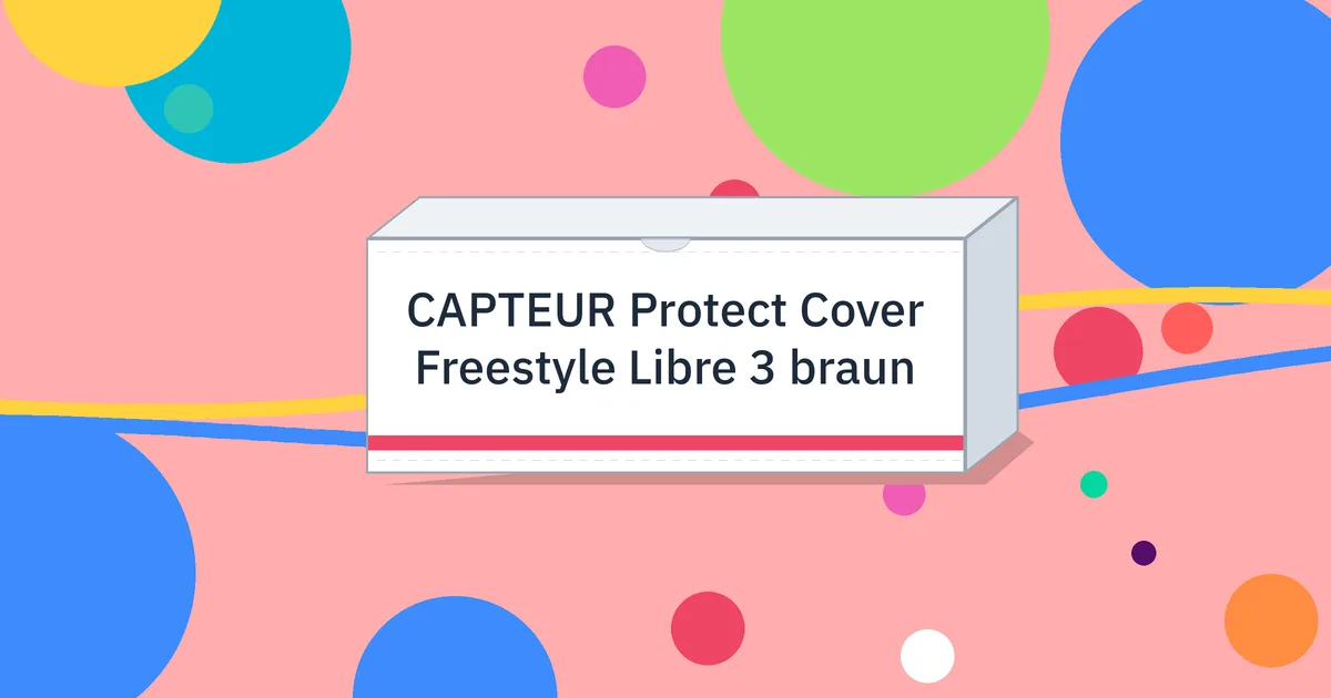 Symbolbild: Packung mit der Aufschrift CAPTEUR Protect Cover Freestyle Libre 3 braun (PZN 20203604) – Verfügbarkeit und Bezug in Apotheken in Frankfurt am Main