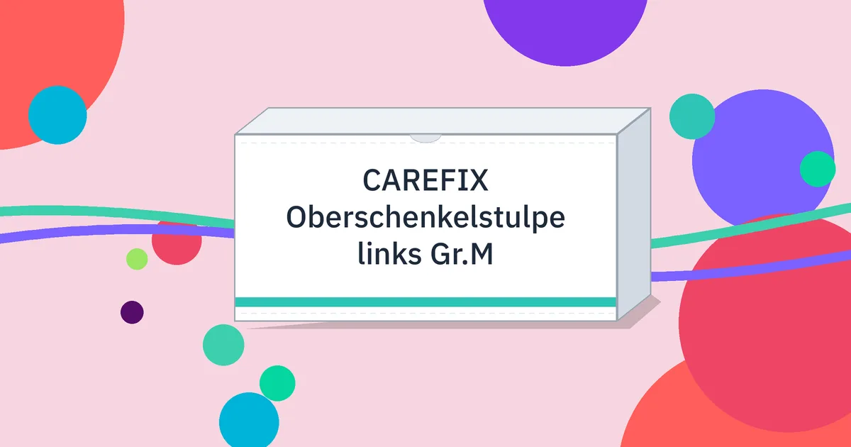 Symbolbild: Packung mit der Aufschrift CAREFIX Oberschenkelstulpe links Gr.M (PZN 15254491) – Verfügbarkeit und Bezug in Apotheken in Frankfurt am Main