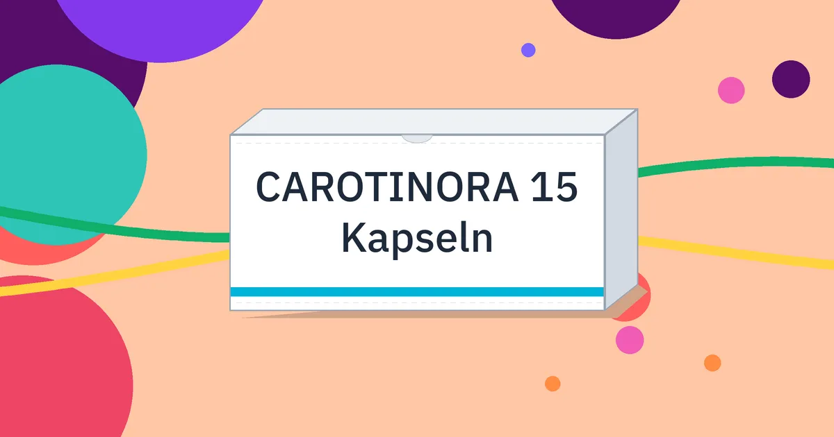 Symbolbild: Packung mit der Aufschrift CAROTINORA 15 Kapseln (PZN 18722202) – Verfügbarkeit und Bezug in Apotheken in Frankfurt am Main