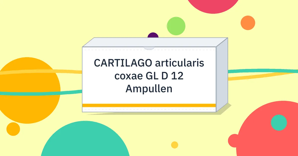 Symbolbild: Packung mit der Aufschrift CARTILAGO articularis coxae GL D 12 Ampullen (PZN 03359457) – Verfügbarkeit und Bezug in Apotheken in Frankfurt am Main