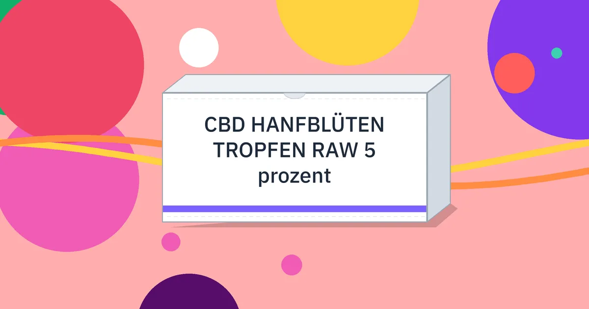 Symbolbild: Packung mit der Aufschrift CBD HANFBLÜTEN TROPFEN RAW 5 prozent (PZN 15435979) – Verfügbarkeit und Bezug in Apotheken in Frankfurt am Main
