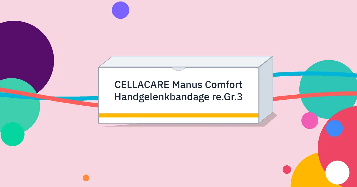 Symbolbild: Packung mit der Aufschrift CELLACARE Manus Comfort Handgelenkbandage re.Gr.3 (PZN 20550197) – Verfügbarkeit und Bezug in Apotheken in Frankfurt am Main
