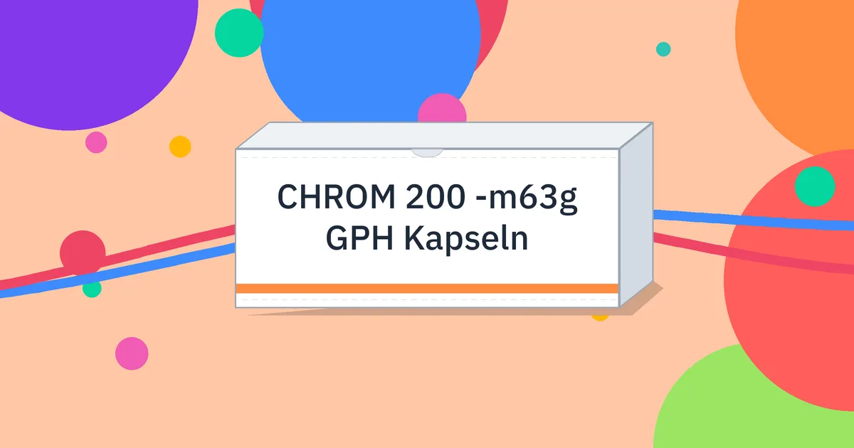 Symbolbild: Packung mit der Aufschrift CHROM 200 -m63g GPH Kapseln (PZN 17993206) – Verfügbarkeit und Bezug in Apotheken in Frankfurt am Main