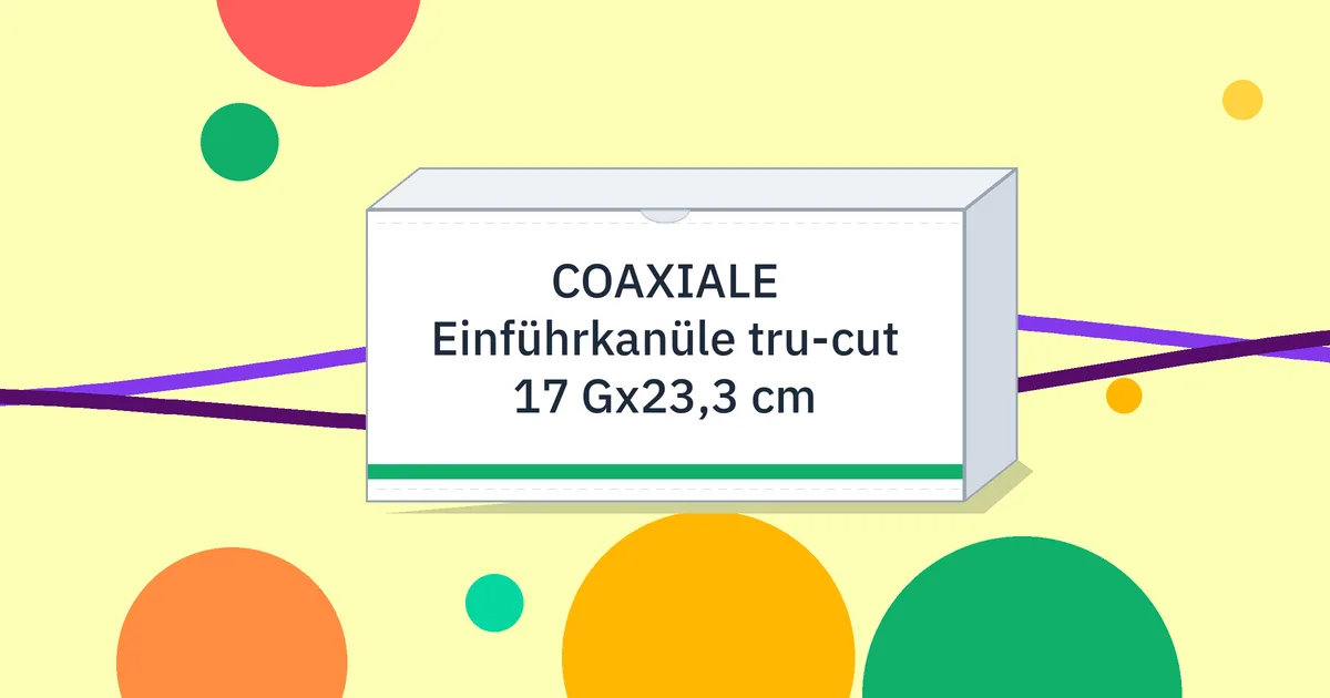 Symbolbild: Packung mit der Aufschrift COAXIALE Einführkanüle tru-cut 17 Gx23,3 cm (PZN 16087693) – Verfügbarkeit und Bezug in Apotheken in Frankfurt am Main