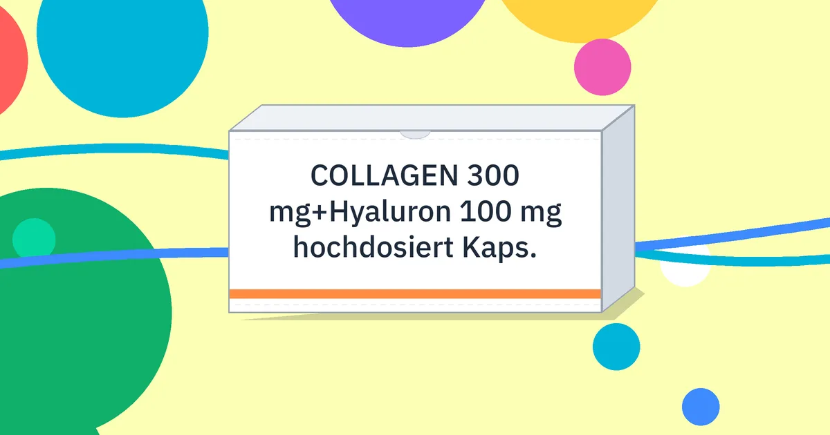 Symbolbild: Packung mit der Aufschrift COLLAGEN 300 mg+Hyaluron 100 mg hochdosiert Kaps. (PZN 16018580) – Verfügbarkeit und Bezug in Apotheken in Frankfurt am Main