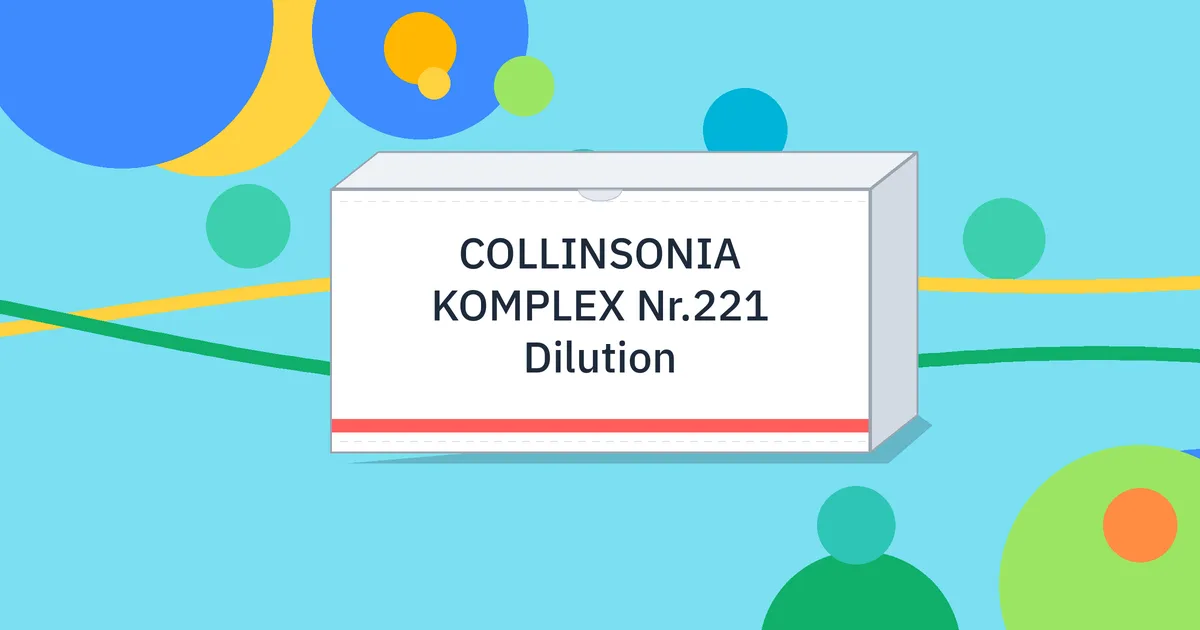 Symbolbild: Packung mit der Aufschrift COLLINSONIA KOMPLEX Nr.221 Dilution (PZN 01910023) – Verfügbarkeit und Bezug in Apotheken in Frankfurt am Main