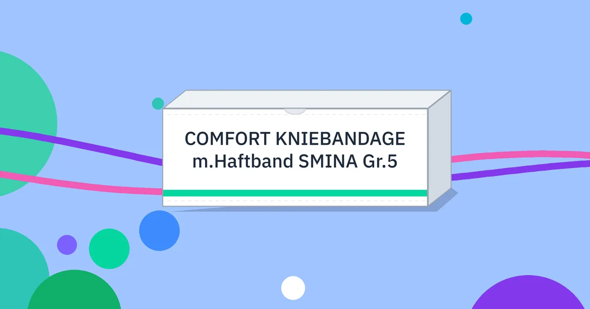 Symbolbild: Packung mit der Aufschrift COMFORT KNIEBANDAGE m.Haftband SMINA Gr.5 (PZN 20162839) – Verfügbarkeit und Bezug in Apotheken in Frankfurt am Main