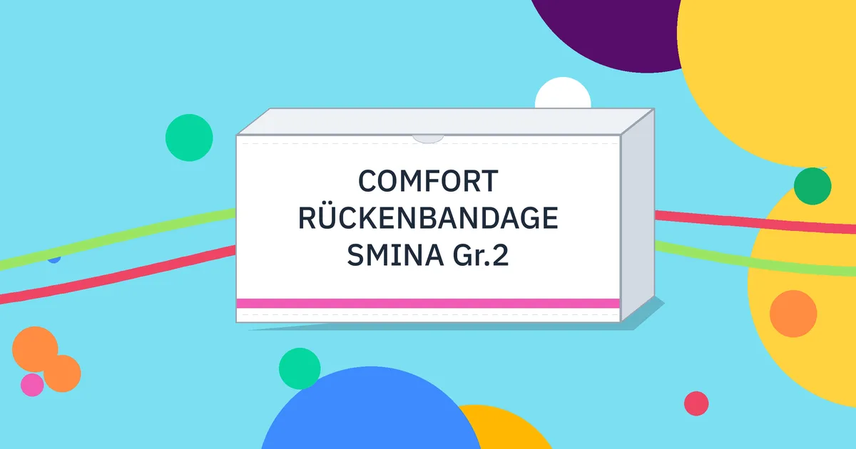 Symbolbild: Packung mit der Aufschrift COMFORT RÜCKENBANDAGE SMINA Gr.2 (PZN 20163307) – Verfügbarkeit und Bezug in Apotheken in Frankfurt am Main