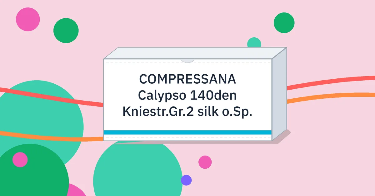 Symbolbild: Packung mit der Aufschrift COMPRESSANA Calypso 140den Kniestr.Gr.2 silk o.Sp. (PZN 09076890) – Verfügbarkeit und Bezug in Apotheken in Frankfurt am Main