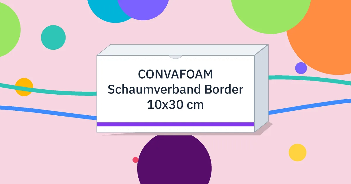 Symbolbild: Packung mit der Aufschrift CONVAFOAM Schaumverband Border 10x30 cm (PZN 20101447) – Verfügbarkeit und Bezug in Apotheken in Frankfurt am Main