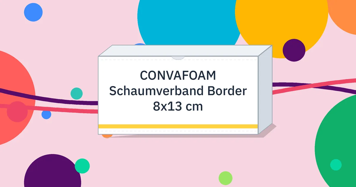 Symbolbild: Packung mit der Aufschrift CONVAFOAM Schaumverband Border 8x13 cm (PZN 20629504) – Verfügbarkeit und Bezug in Apotheken in Frankfurt am Main