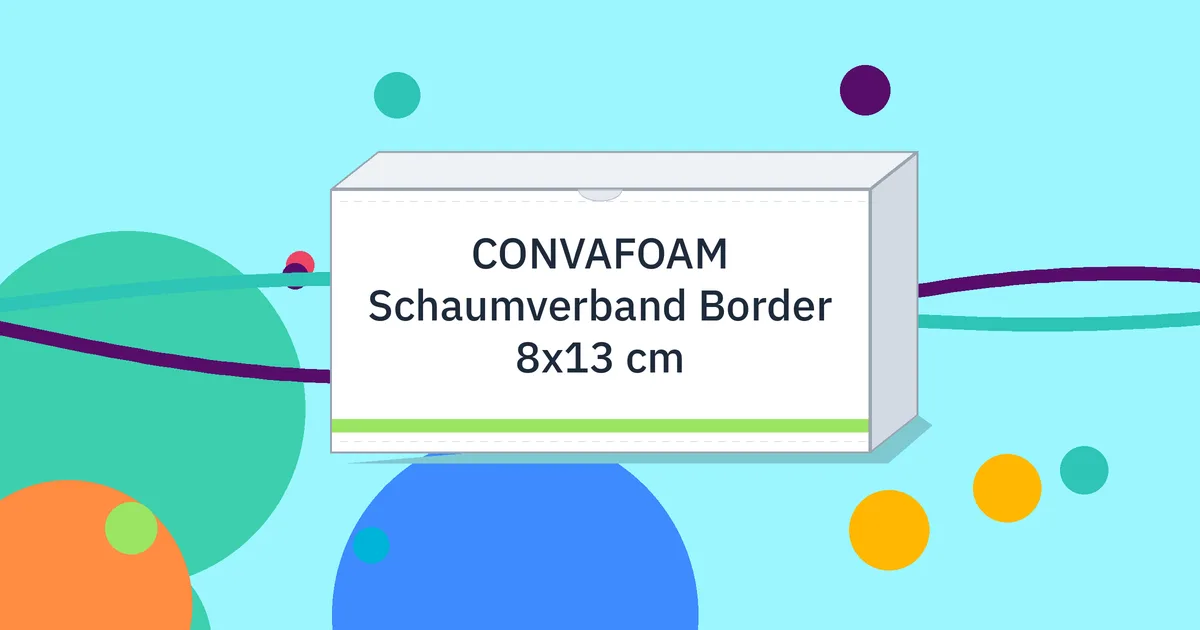 Symbolbild: Packung mit der Aufschrift CONVAFOAM Schaumverband Border 8x13 cm (PZN 18900081) – Verfügbarkeit und Bezug in Apotheken in Frankfurt am Main