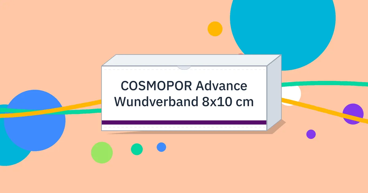 Symbolbild: Packung mit der Aufschrift COSMOPOR Advance Wundverband 8x10 cm (PZN 19899960) – Verfügbarkeit und Bezug in Apotheken in Frankfurt am Main