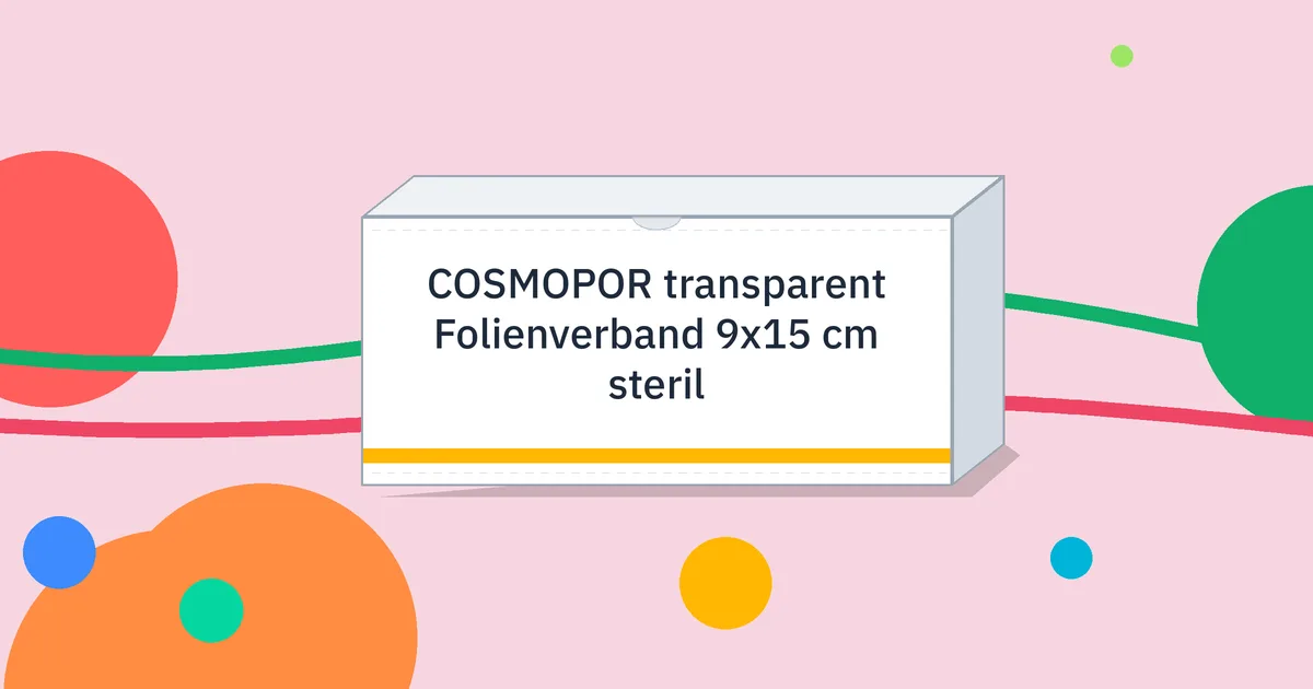 Symbolbild: Packung mit der Aufschrift COSMOPOR transparent Folienverband 9x15 cm steril (PZN 17206208) – Verfügbarkeit und Bezug in Apotheken in Frankfurt am Main