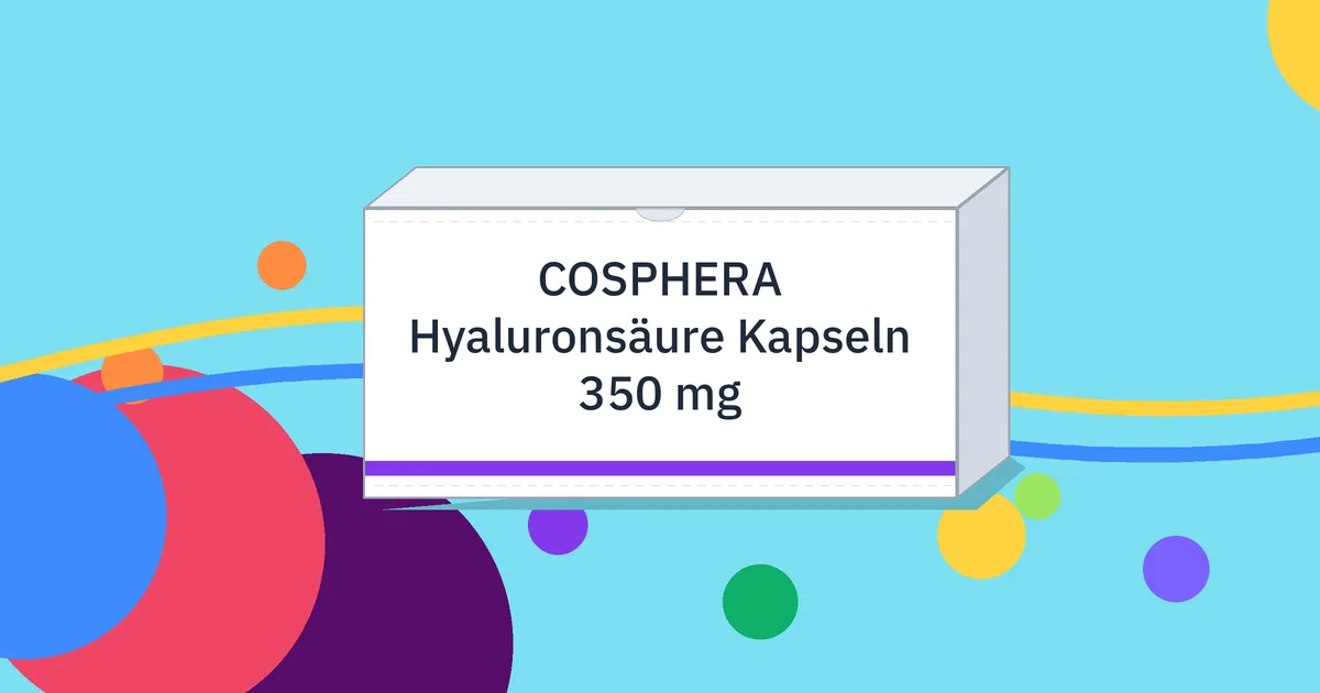 Symbolbild: Packung mit der Aufschrift COSPHERA Hyaluronsäure Kapseln 350 mg (PZN 16242509) – Verfügbarkeit und Bezug in Apotheken in Frankfurt am Main