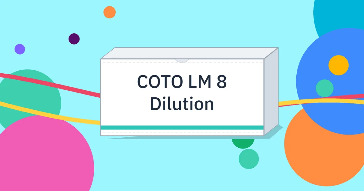 Symbolbild: Packung mit der Aufschrift COTO LM 8 Dilution (PZN 13455311) – Verfügbarkeit und Bezug in Apotheken in Frankfurt am Main