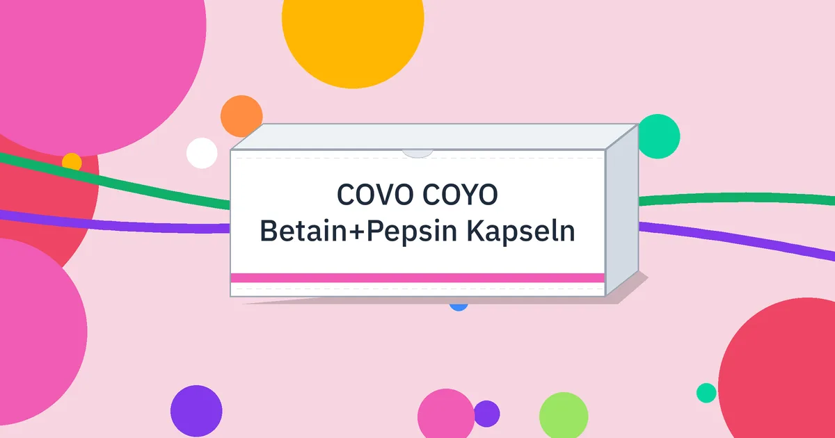 Symbolbild: Packung mit der Aufschrift COVO COYO Betain+Pepsin Kapseln (PZN 20000108) – Verfügbarkeit und Bezug in Apotheken in Frankfurt am Main