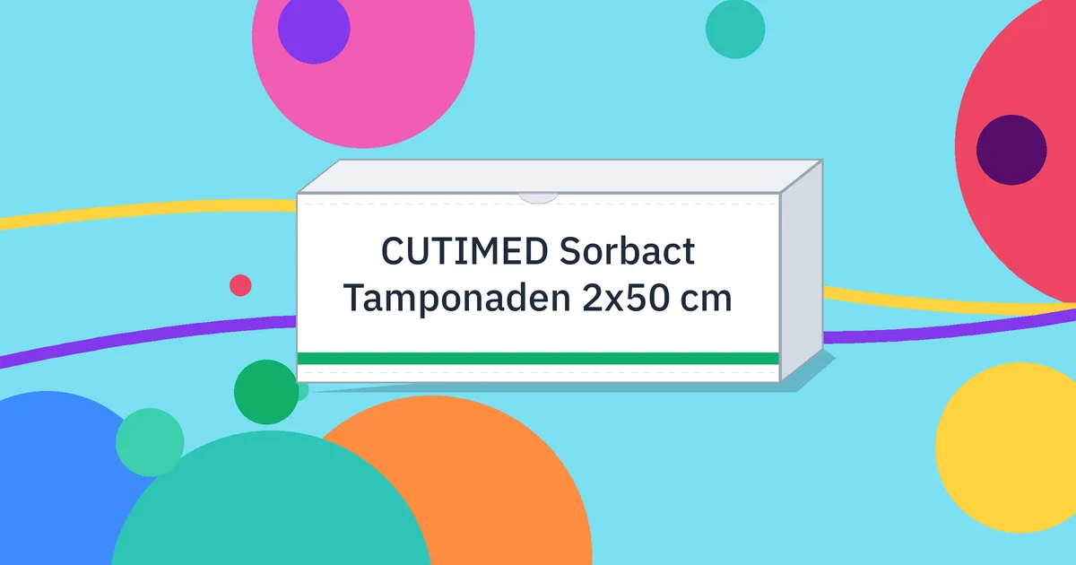 Symbolbild: Packung mit der Aufschrift CUTIMED Sorbact Tamponaden 2x50 cm (PZN 17310532) – Verfügbarkeit und Bezug in Apotheken in Frankfurt am Main