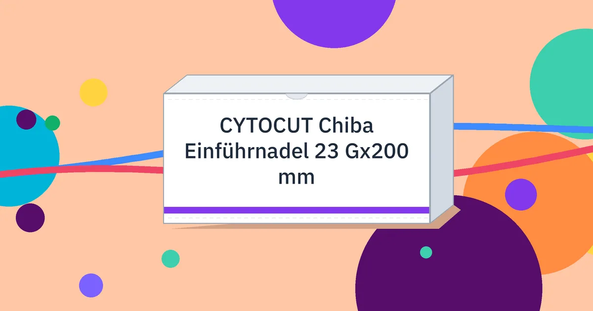 Symbolbild: Packung mit der Aufschrift CYTOCUT Chiba Einführnadel 23 Gx200 mm (PZN 16919685) – Verfügbarkeit und Bezug in Apotheken in Frankfurt am Main