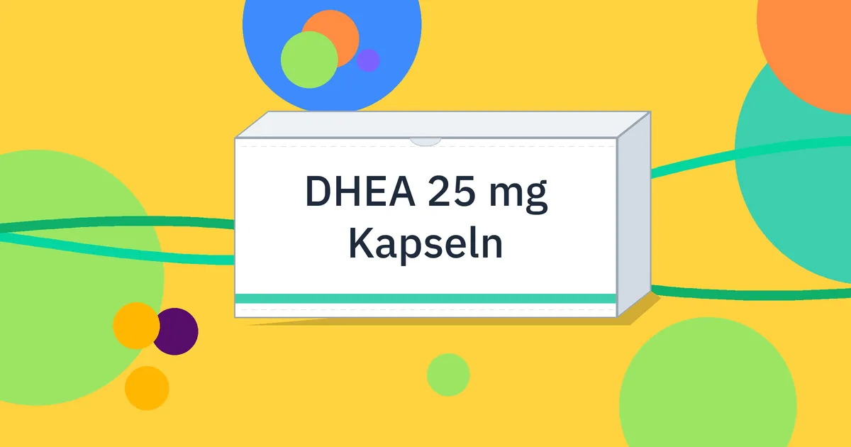 Symbolbild: Packung mit der Aufschrift DHEA 25 mg Kapseln (PZN 10143427) – Verfügbarkeit und Bezug in Apotheken in Frankfurt am Main
