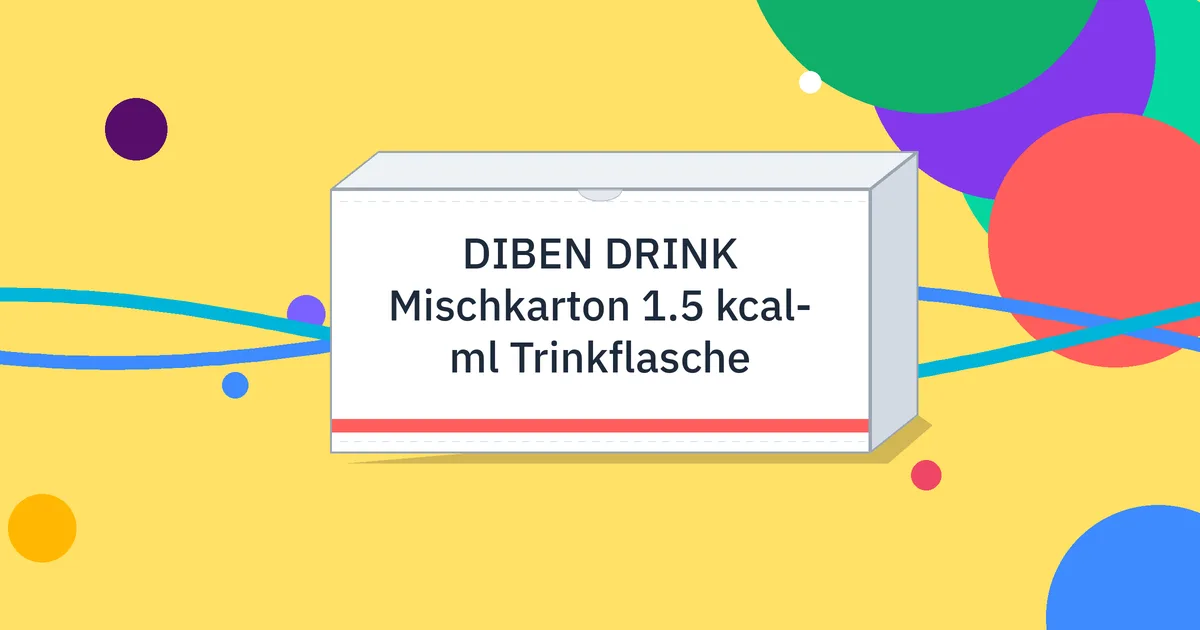 Symbolbild: Packung mit der Aufschrift DIBEN DRINK Mischkarton 1.5 kcal-ml Trinkflasche (PZN 11847219) – Verfügbarkeit und Bezug in Apotheken in Frankfurt am Main