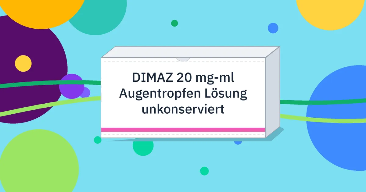 Symbolbild: Packung mit der Aufschrift DIMAZ 20 mg-ml Augentropfen Lösung unkonserviert (PZN 18654423) – Verfügbarkeit und Bezug in Apotheken in Frankfurt am Main