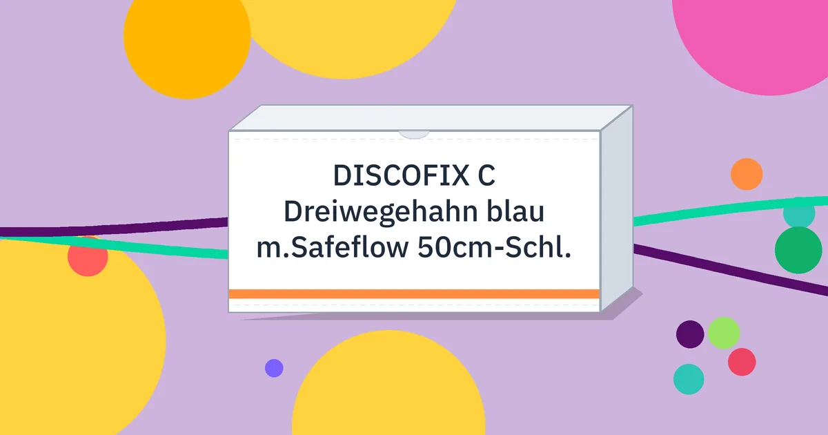 Symbolbild: Packung mit der Aufschrift DISCOFIX C Dreiwegehahn blau m.Safeflow 50cm-Schl. (PZN 04834073) – Verfügbarkeit und Bezug in Apotheken in Frankfurt am Main