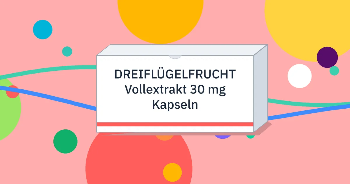 Symbolbild: Packung mit der Aufschrift DREIFLÜGELFRUCHT Vollextrakt 30 mg Kapseln (PZN 11545263) – Verfügbarkeit und Bezug in Apotheken in Frankfurt am Main