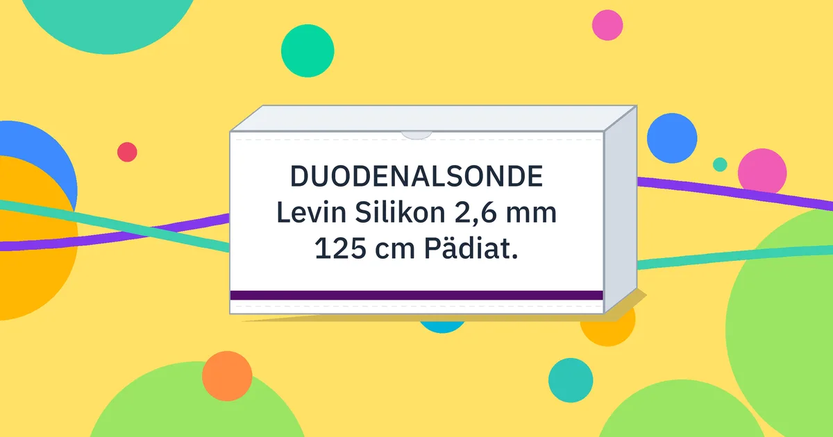 Symbolbild: Packung mit der Aufschrift DUODENALSONDE Levin Silikon 2,6 mm 125 cm Pädiat. (PZN 00989761) – Verfügbarkeit und Bezug in Apotheken in Frankfurt am Main