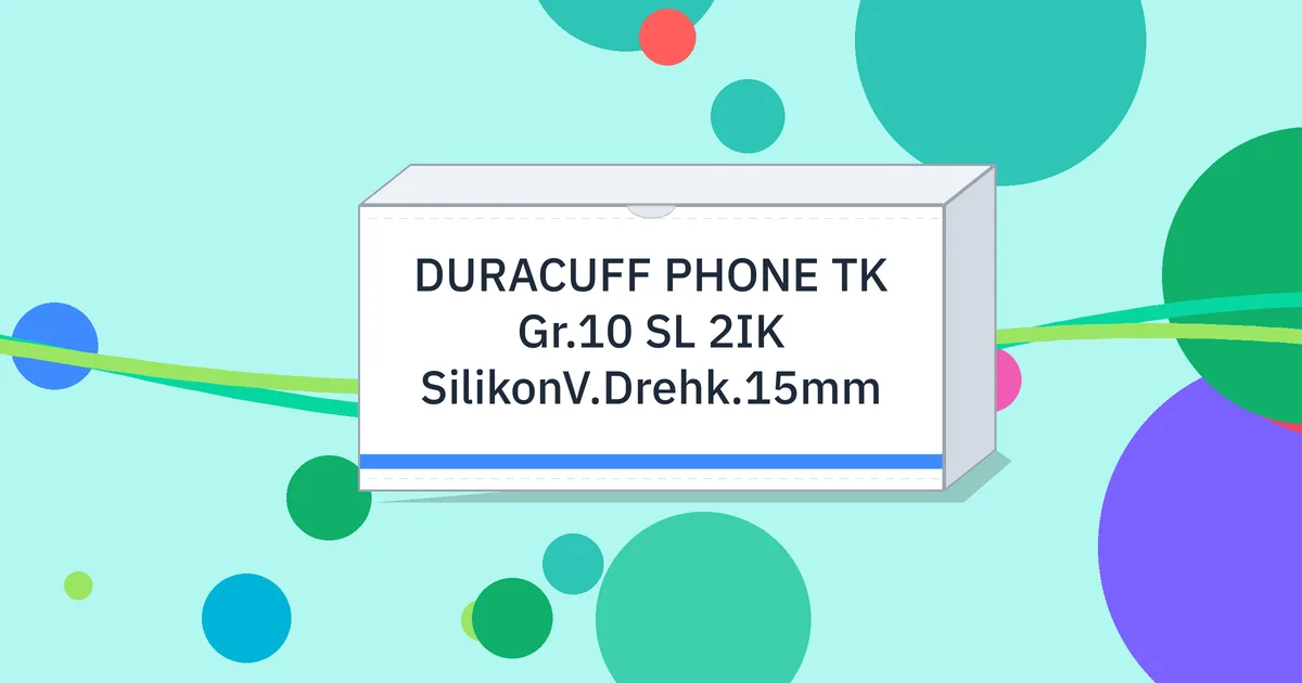 Symbolbild: Packung mit der Aufschrift DURACUFF PHONE TK Gr.10 SL 2IK SilikonV.Drehk.15mm (PZN 04958674) – Verfügbarkeit und Bezug in Apotheken in Frankfurt am Main