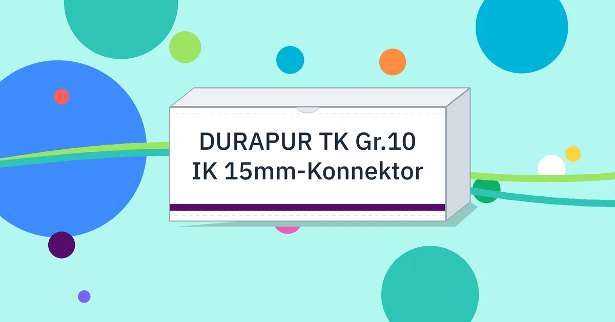 Symbolbild: Packung mit der Aufschrift DURAPUR TK Gr.10 IK 15mm-Konnektor (PZN 16030747) – Verfügbarkeit und Bezug in Apotheken in Frankfurt am Main
